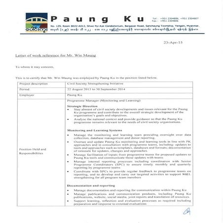 Reference Letter of Dr. Win Maung | PDF