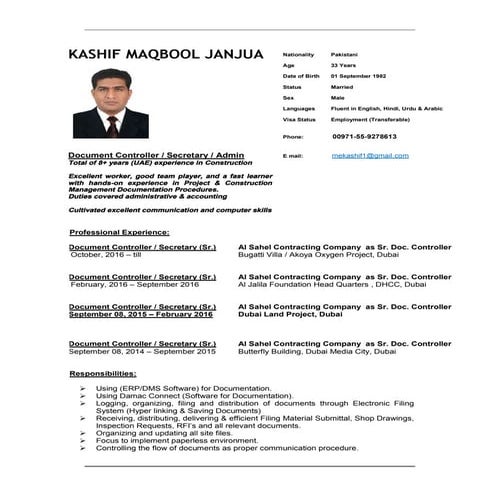 kashif CV - Doc-Controller - Secretary | PDF