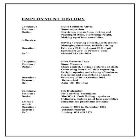 EMPLOYMENT HISTORY | DOC