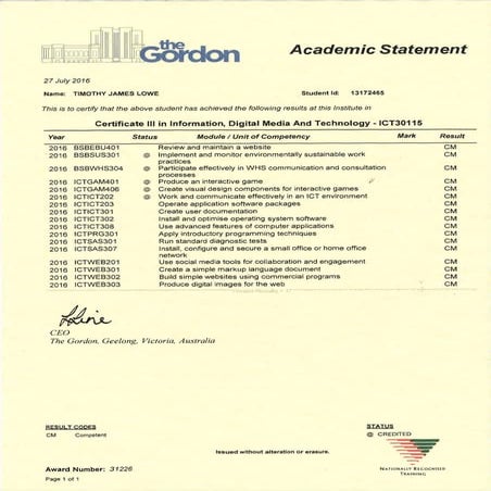 Tim Lowe Academic Statement | PDF
