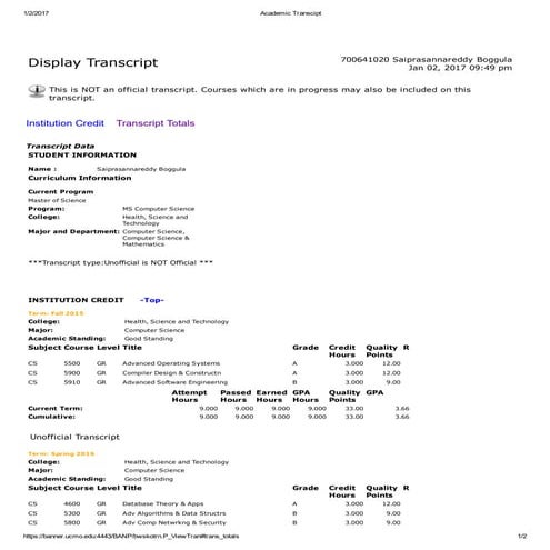 Academic Transcipt | PDF