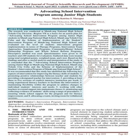 Advocating School Intervention Program among Junior High Students | PDF