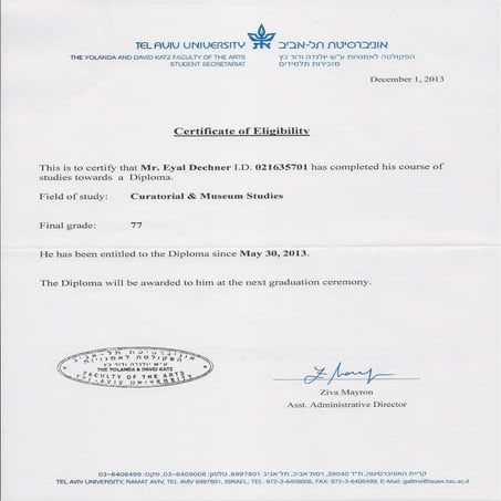 Curatorial & Museum Studies (certificate of eligibility) | PDF