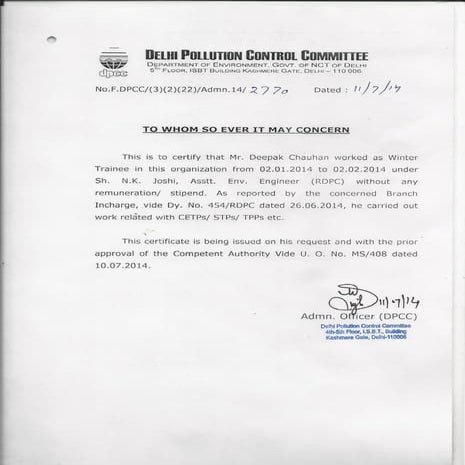 Deepak intern DPCC | PDF