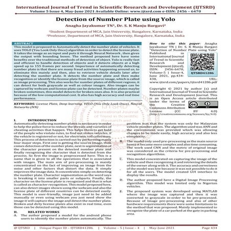 Detection Of Number Plate Using Yolo Pdf