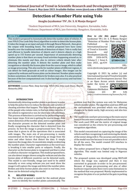 Detection Of Number Plate Using Yolo Pdf