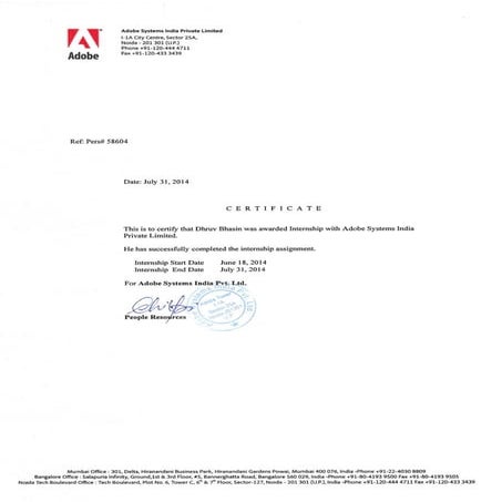 Dhruv internship certificate adobe | PDF