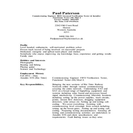 PATERSON.PAUL.CV 2014 | DOCX | Rail Travel | Travel Type