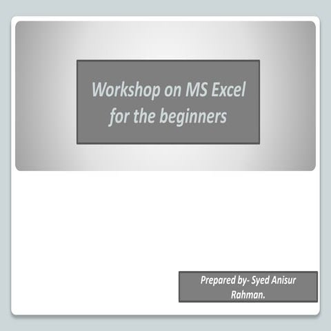 Presentation On Excel Workshop | PPTX