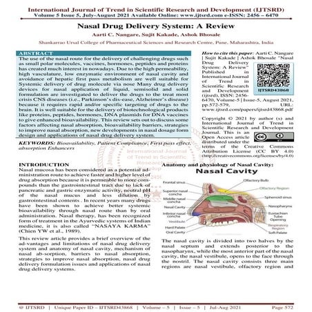 Nasal Drug Delivery System A Review | PDF