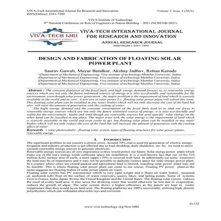 DESIGN AND FABRICATION OF FLOATING SOLAR POWER PLANT | PDF