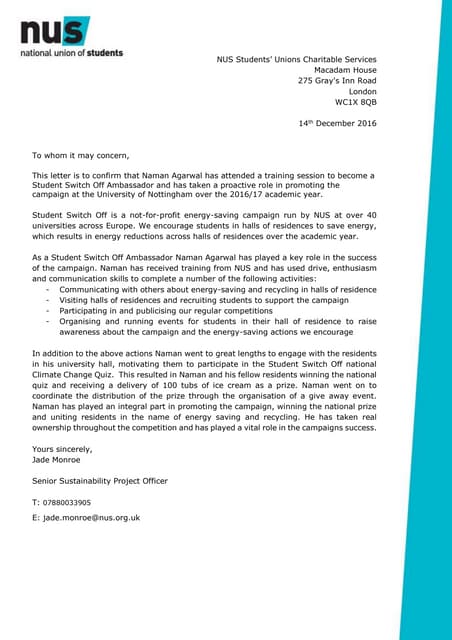 Naman Agarwal Ambassador NUS Reference | PDF Naman Agarwal Ambassador NUS Reference | PDF