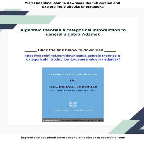 Algebraic theories a categorical introduction to general algebra Adámek ...