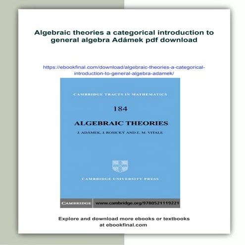 Algebraic theories a categorical introduction to general algebra Adámek ...