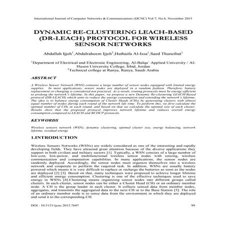 Dynamic Re Clustering Leach Based Dr Leach Protocol For Wireless Sensor Networks Pdf