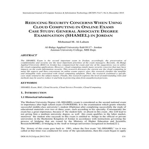 REDUCING SECURITY CONCERNS WHEN USING CLOUD COMPUTING IN ONLINE EXAMS ...