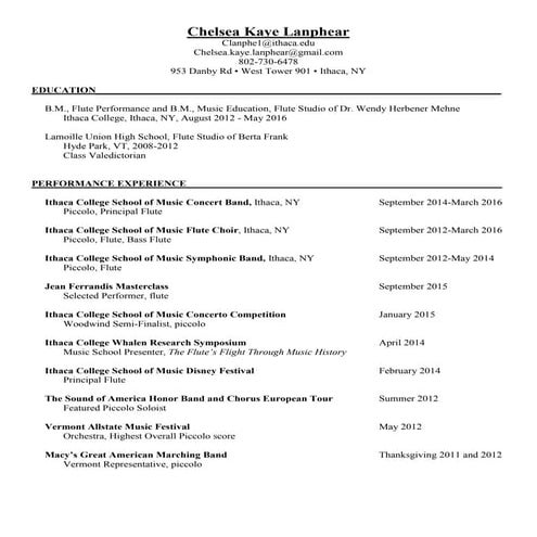 Music Resume_Chelsea Kaye Lanphear | PDF