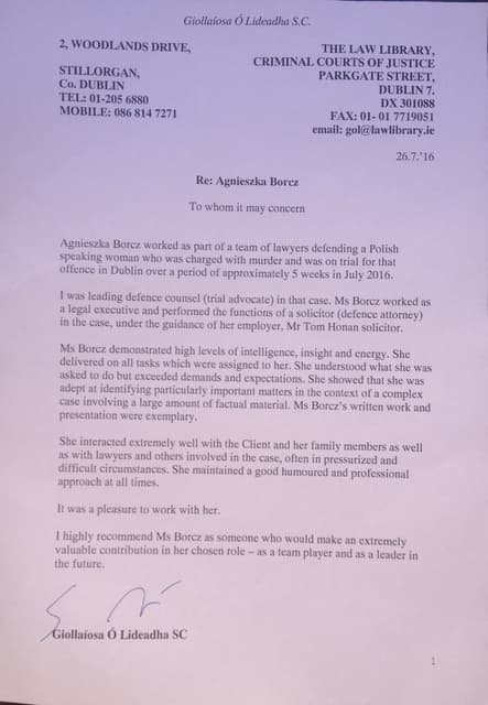 Reference Agnieszka Borcz from Niamh Foley | PDF