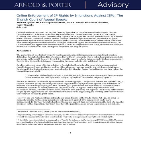 Online Enforcement of IP Rights by Injunctions Against ISPs: The ...