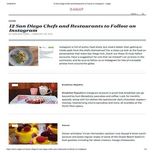 12 San Diego Chefs and Restaurants to Follow on Instagram - Zagat | PDF