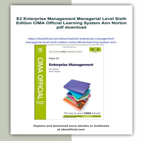 E2 Enterprise Management Managerial Level Sixth Edition CIMA Official ...