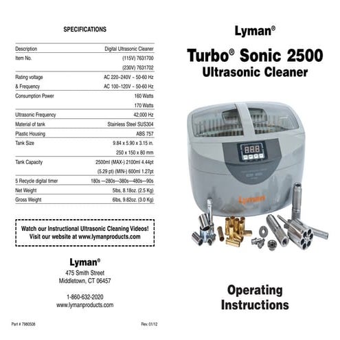 Instruction Manual | Lyman Turbo Sonic Case Cleaner | Optics Trade | PDF