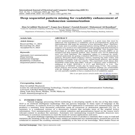 Deep Sequential Pattern Mining For Readability Enhancement Of Indonesian Summarization Pdf