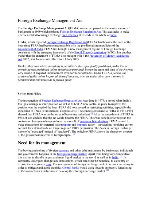 Foreign exchange management act (FEMA), 1999 | PPT