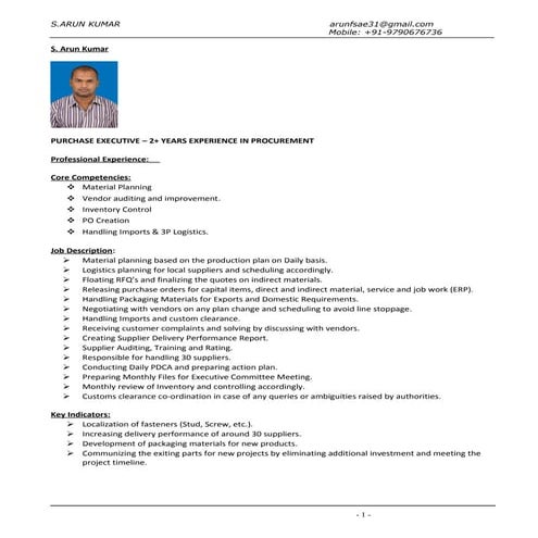 Resume-Arunkumar-Procurement | DOC