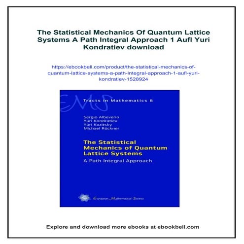 The Statistical Mechanics Of Quantum Lattice Systems A Path Integral Approach 1 Aufl Yuri ...