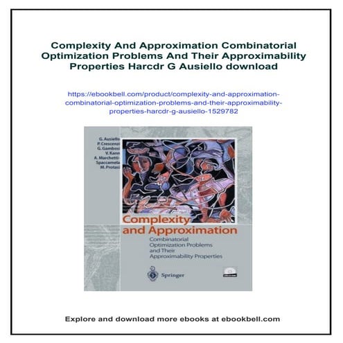 Complexity And Approximation Combinatorial Optimization Problems And Their Approximability ...
