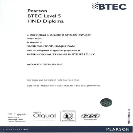 Btec Diploma - Samir Mahmood Nanjihudani | PDF