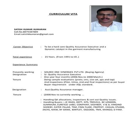 RESUME - SATISH K KUMARAN. | DOCX