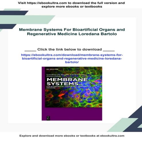 Membrane Systems For Bioartificial Organs and Regenerative Medicine Loredana Bartolo | PDF