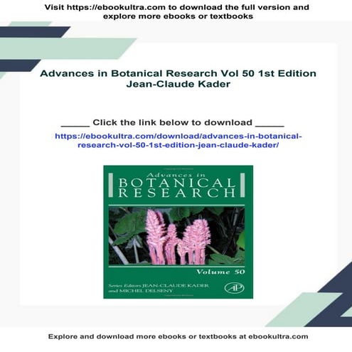 Advances in Botanical Research Vol 50 1st Edition Jean-Claude Kader | PDF