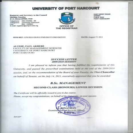 Uniport Cert. | PDF