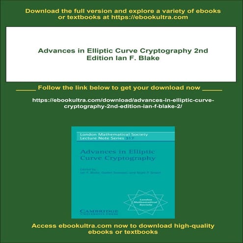 Advances in Elliptic Curve Cryptography 2nd Edition Ian F. Blake | PDF