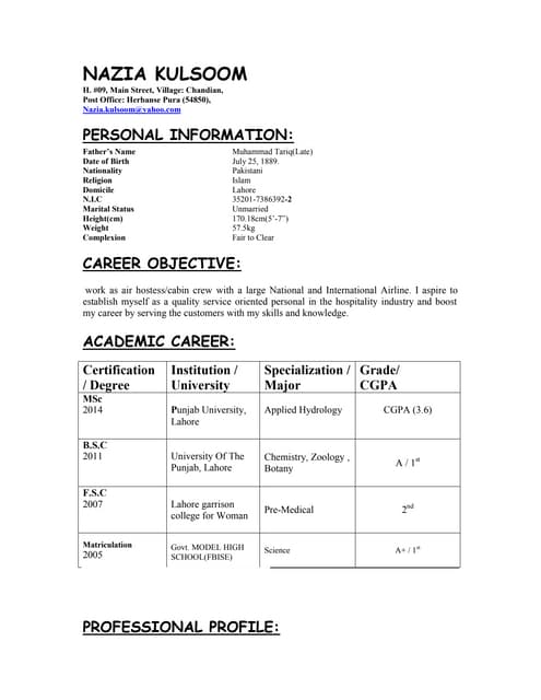 Nazia(resume) | DOC