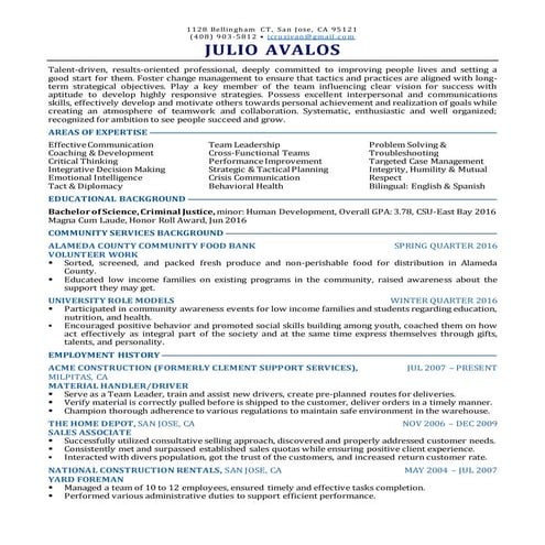 Resume for non college jobs | DOCX