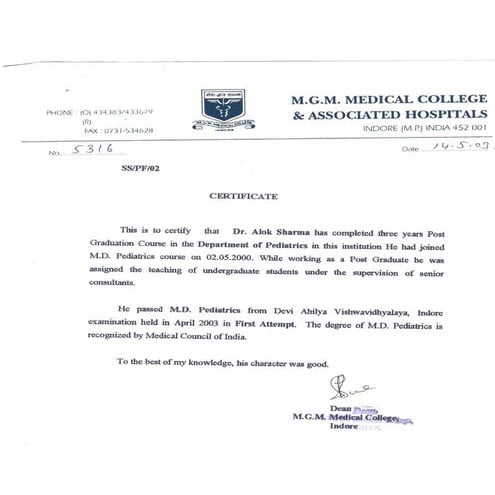 MD Paediatrics Certificate | PDF