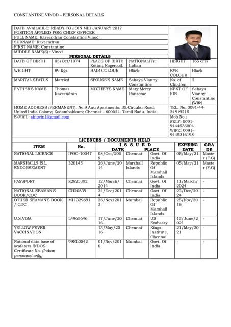 CONSTANTINE VINOD - BIO DATA | PDF