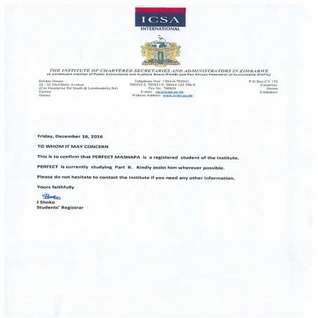 CIS Reference letter for P Mashapa | PDF