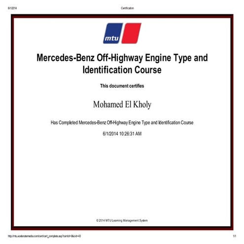 Certification Mercedes Off Highway Engine type & Identification Course ...