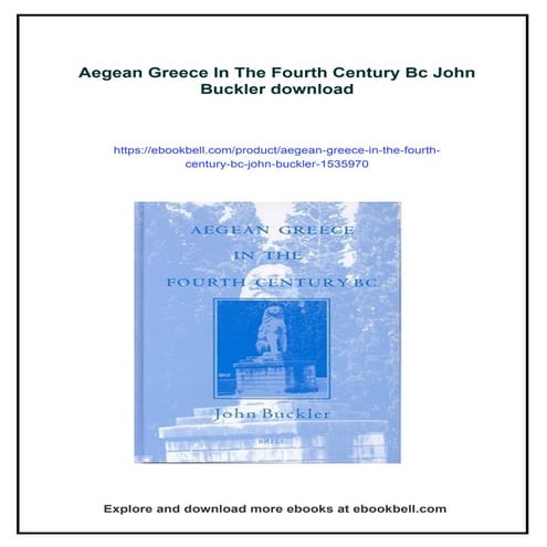 Aegean Greece In The Fourth Century Bc John Buckler | PDF