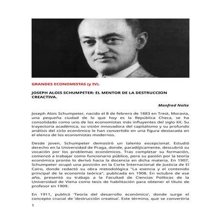 JOSEPH ALOIS SCHUMPETER: EL MENTOR DE LA DESTRUCCIÓN CREATIVA. | DOCX