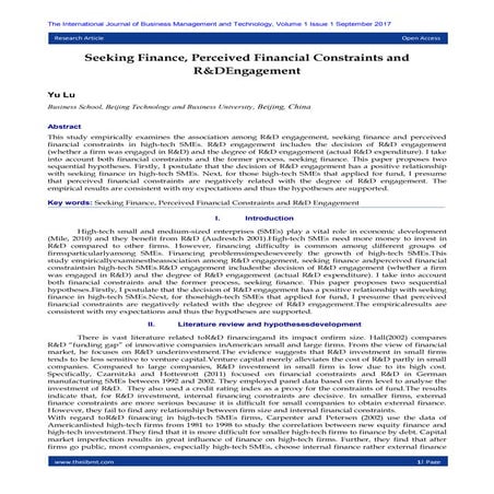 Seeking Finance, Perceived Financial Constraints and R&DEngagement | PDF