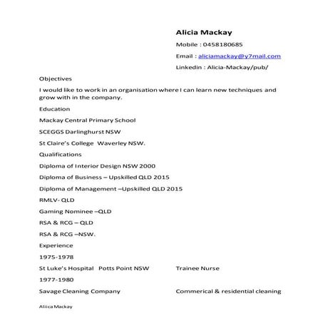 Alicia Mackay Resume | PDF