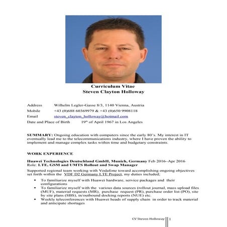 CV of Steven Holloway - May 2016 | PDF