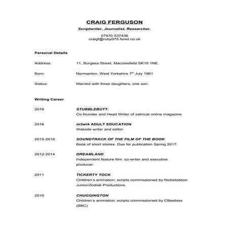 CRAIG FERGUSON 2016 CV | DOC