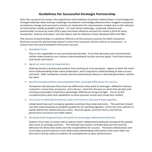 Guidelines for Successful Strategic Partnership | PDF